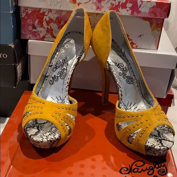 naughty monkey | Shoes | Yellow Suede Naughty Monkey Heels Size 8 ...